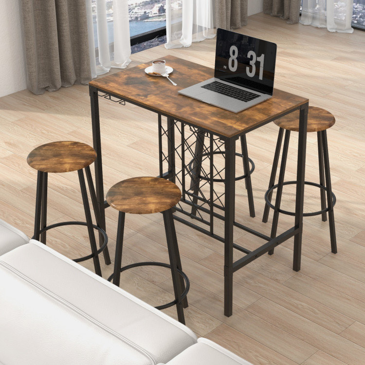 5 Pieces Bar Table and Stools Set with Wine Rack and Glass Holder 17 Stories